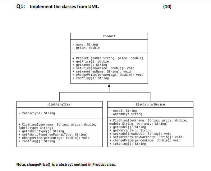 Solved Q1: Implement the classes from UML. (10) Product | Chegg.com