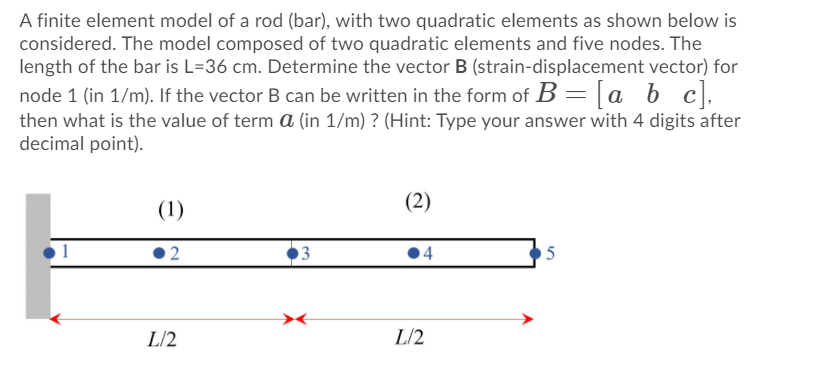 Solved A finite element model of a rod (bar), with two | Chegg.com