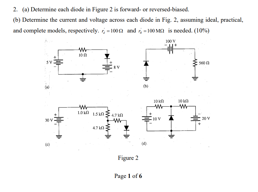Solved 2. (a) Determine each diode in Figure 2 is forward- | Chegg.com