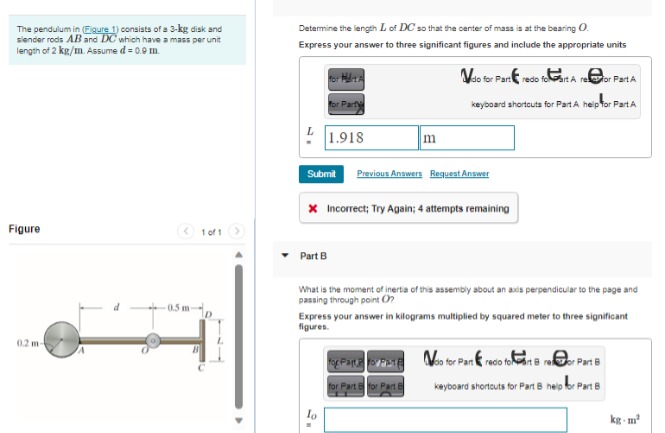 Solved The pendulum in (Figure 1) consists of a 3 - kg disk | Chegg.com