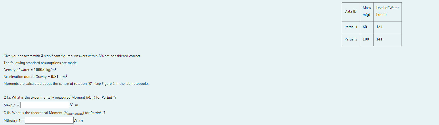 Mass Level of Water Data ID m(g) h(mm) Partial 1 50 | Chegg.com