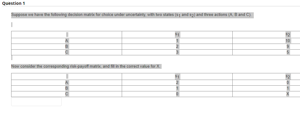 Solved Now consider the corresponding risk-payoff matrix, | Chegg.com