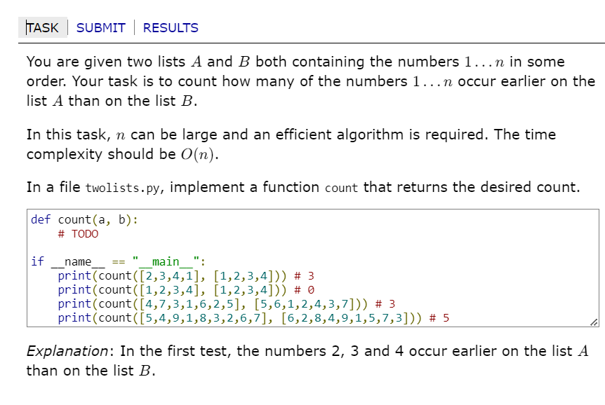 Solved SUBMIT | ﻿RESULTSYou are given two lists A and B | Chegg.com