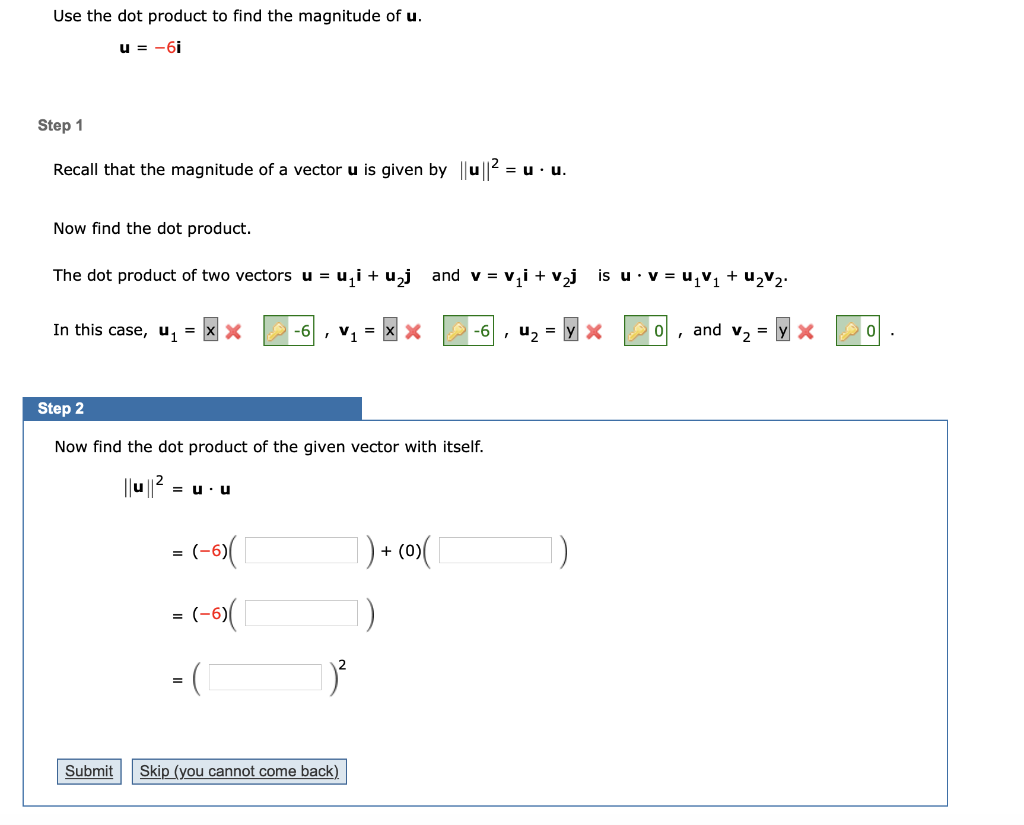Solved Use the dot product to find the magnitude of u. u = | Chegg.com