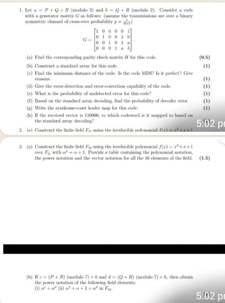 Solved (0.5) (1) 1. Let a = P +Q+ R (modulo 2) and b = Q + R | Chegg.com