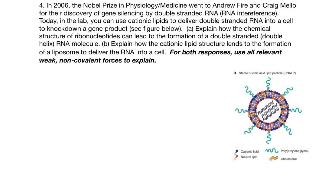 Solved 4. In 2006, the Nobel Prize in Physiology/Medicine | Chegg.com