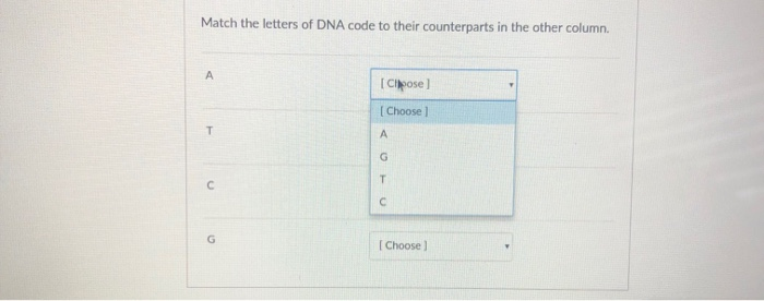 Solved Match the letters of DNA code to their counterparts | Chegg.com