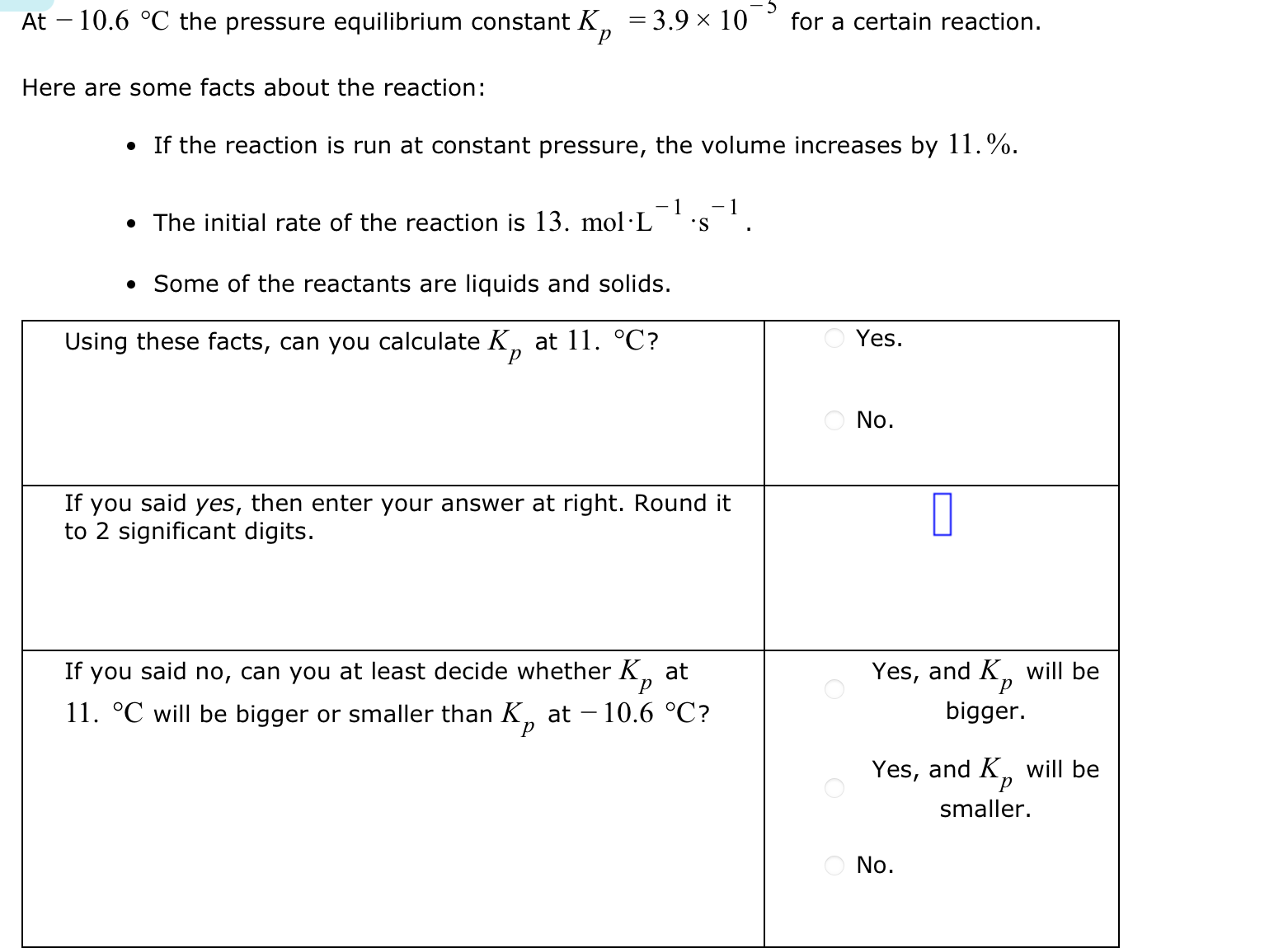 Solved At -10.6°C ﻿the pressure equilibrium constant | Chegg.com