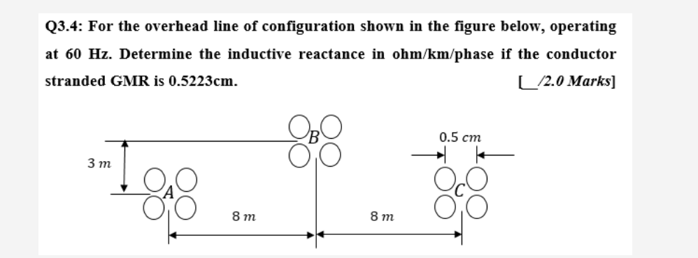 Solved Q3.4: For the overhead line of configuration shown in | Chegg.com