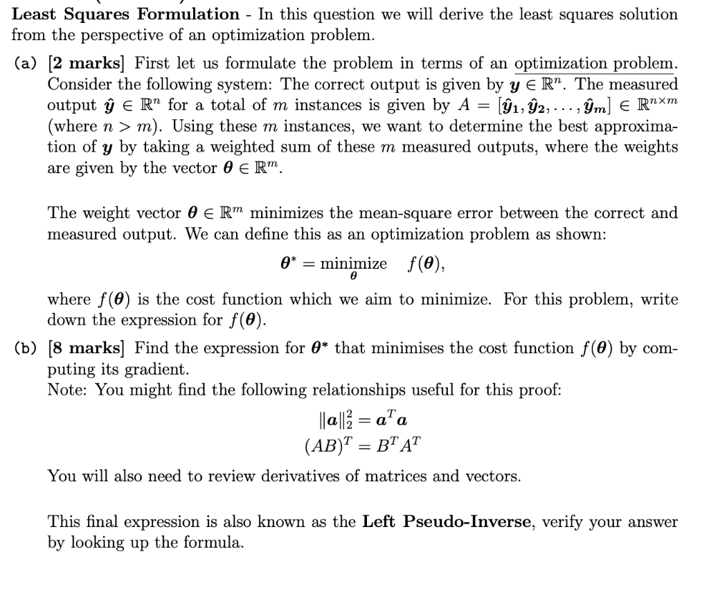 Least Squares Formulation - In this question we will | Chegg.com