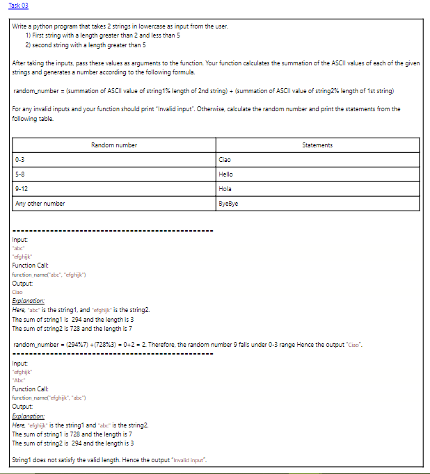 Solved Task 03 Write A Python Program That Takes 2 Strings 8617