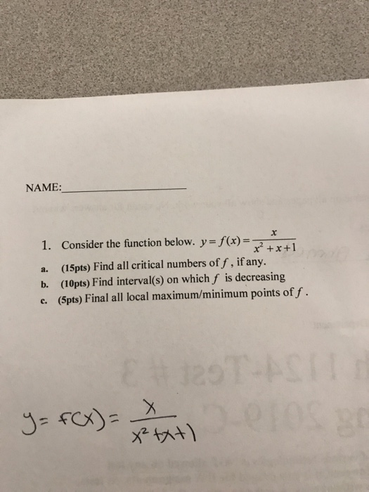 Solved NAME: 1. Consider the function below. y=f(x)- a. | Chegg.com