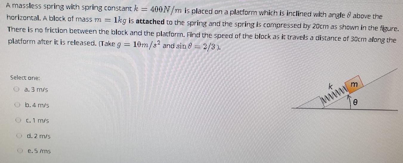 Solved A massless spring with spring constant k = 400N/m is | Chegg.com