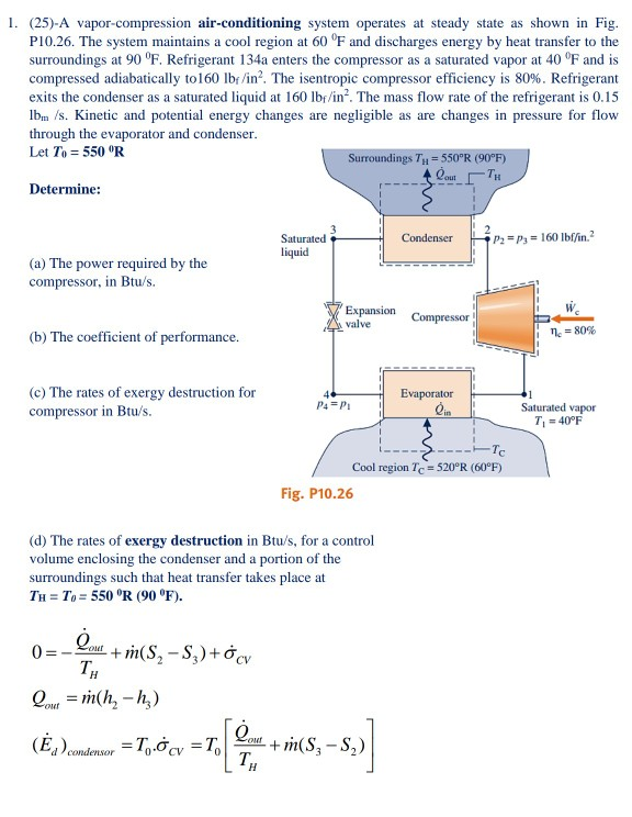 Solved 1. (25)-A vapor-compression air-conditioning system | Chegg.com