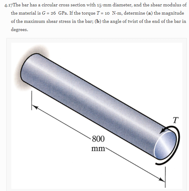 Solved 4.17The bar has a circular cross section with 15-mm | Chegg.com