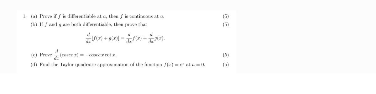 Solved 1. (a) Prove if / is differentiable at a, then / is | Chegg.com
