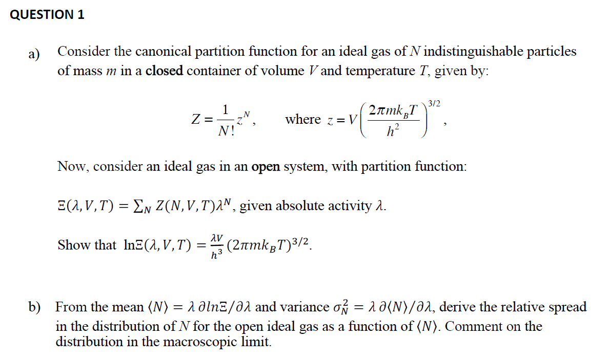 Solved QUESTION 1 a) Consider the canonical partition | Chegg.com
