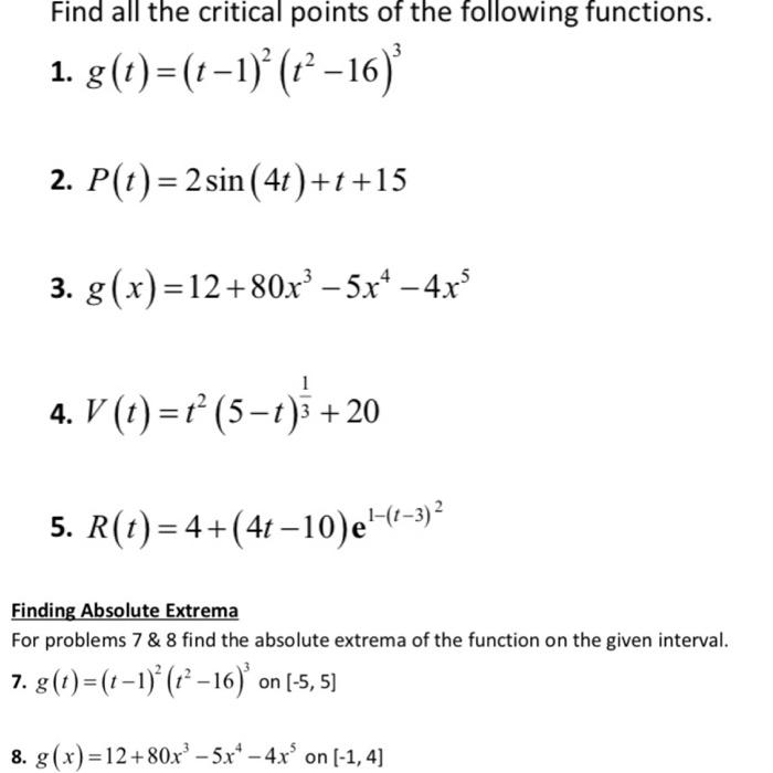 Solved Find all the critical points of the following | Chegg.com
