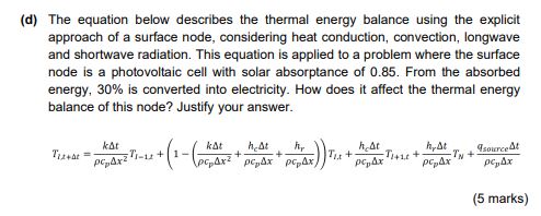 Solved d) The equation below describes the thermal energy | Chegg.com