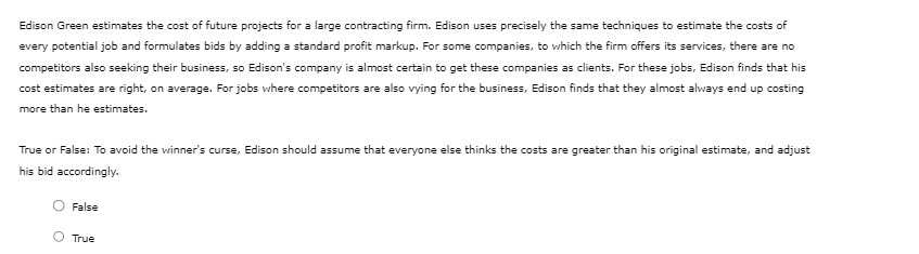 Solved Edison Green estimates the cost of future projects | Chegg.com