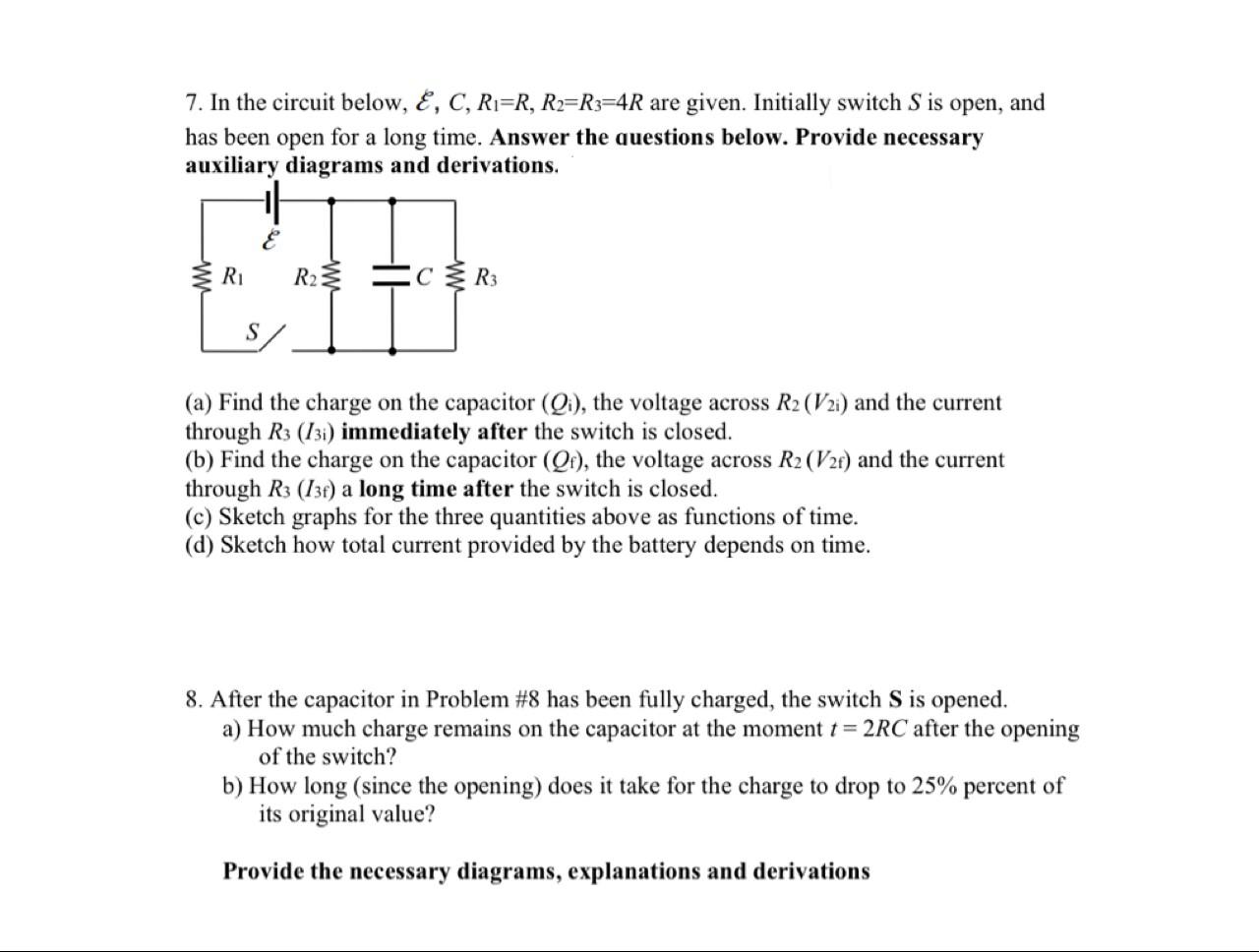 Solved 7. In the circuit below, E, C, Ri=R, R2=R3=4R are | Chegg.com
