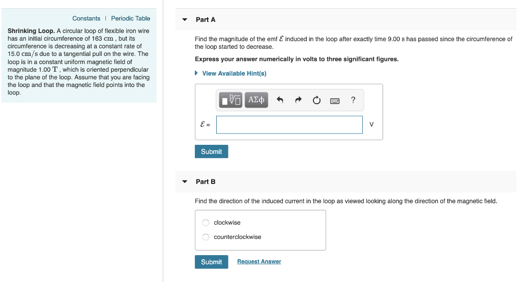 Solved Constants Periodic Table Part A Shrinking Loop. A | Chegg.com