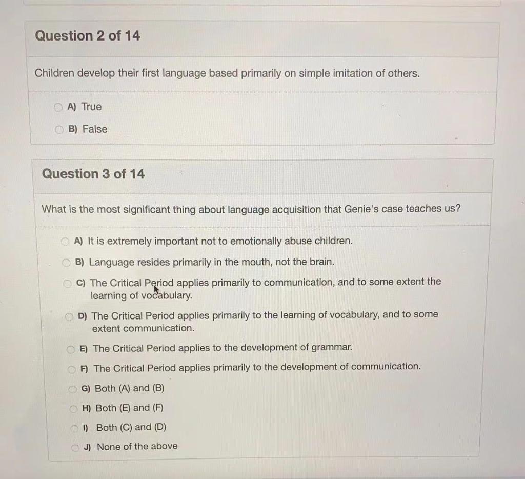 Question 1 of 14 The idea that language is "innate" | Chegg.com