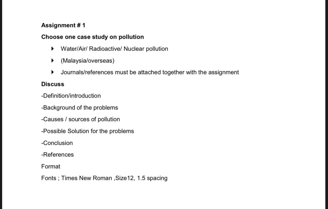 Solved Assignment #1 Choose one case study on pollution | Chegg.com