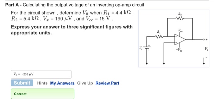 Solved Part A Calculating the output voltage of an inverting | Chegg.com