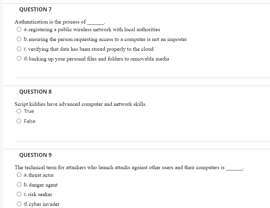 Solved Authentication is the process of a. registering a | Chegg.com