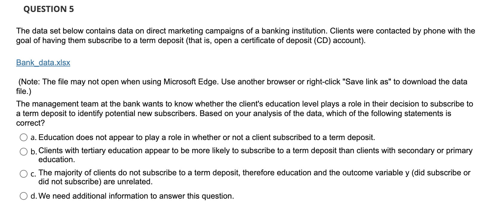 QUESTION 5 The data set below contains data on direct | Chegg.com