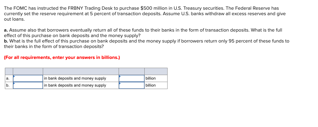 Solved The FOMC has instructed the FRBNY Trading Desk to | Chegg.com