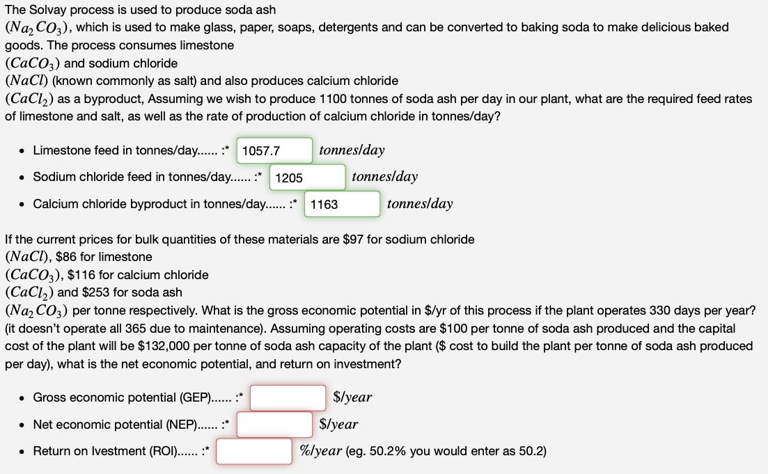 Solved The Solvay process is used to produce soda ash | Chegg.com