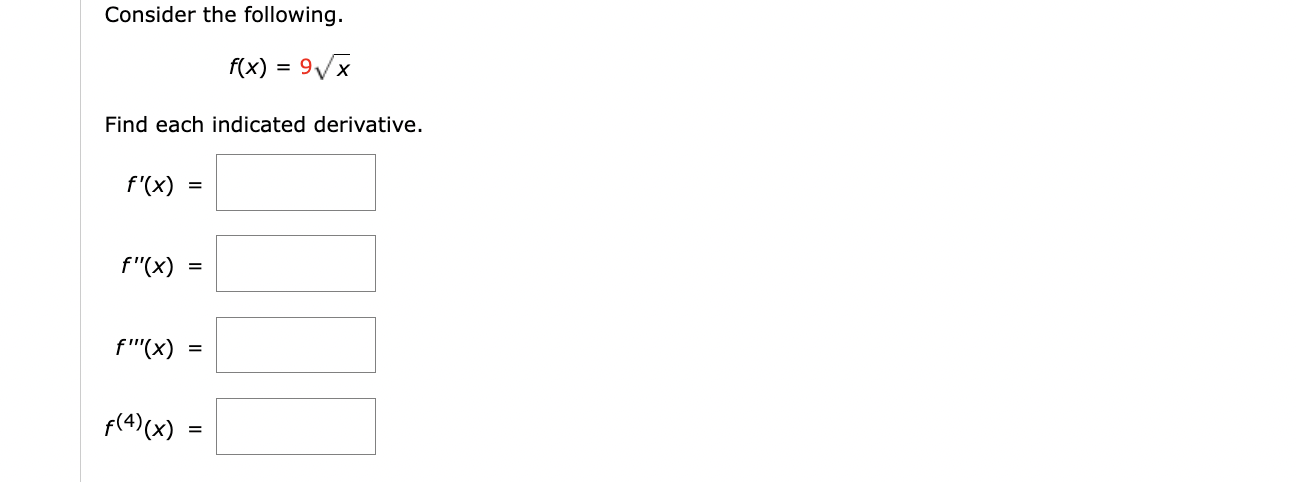 Solved Consider the following. f(x)=9x Find each indicated | Chegg.com