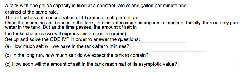 Solved A tank with one gallon capacity is filled at a | Chegg.com