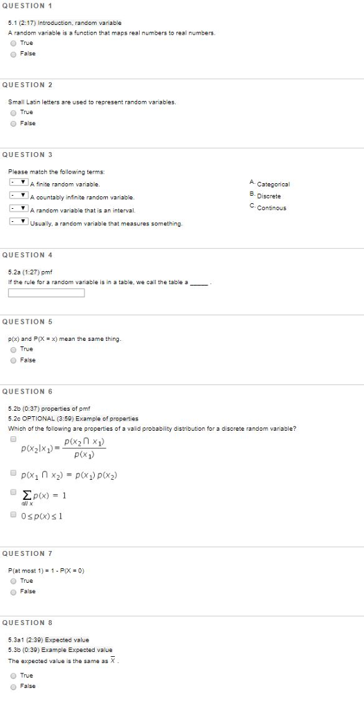 Solved QUESTION 1 5.1 (2:17) Introduction, random variable A | Chegg.com