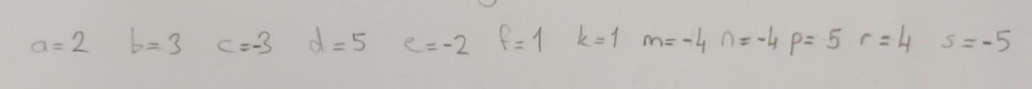 Solved a=2b=3c=−3d=5c=−2f=1k=1m=−4n=−4p=5r=4s=−54) Let | Chegg.com