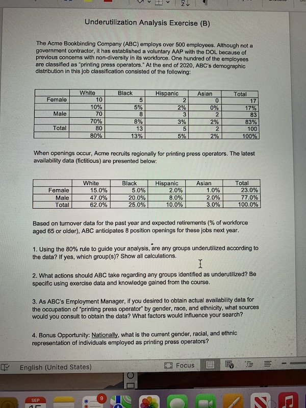 Solved Underutilization Analysis Exercise (B) The Acme | Chegg.com