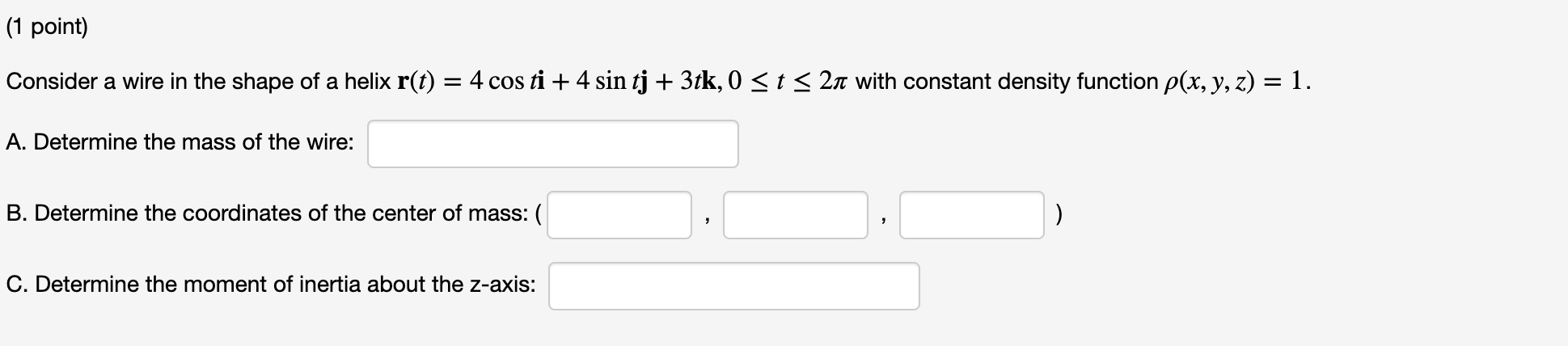 Solved (1 point) Consider a wire in the shape of a helix | Chegg.com