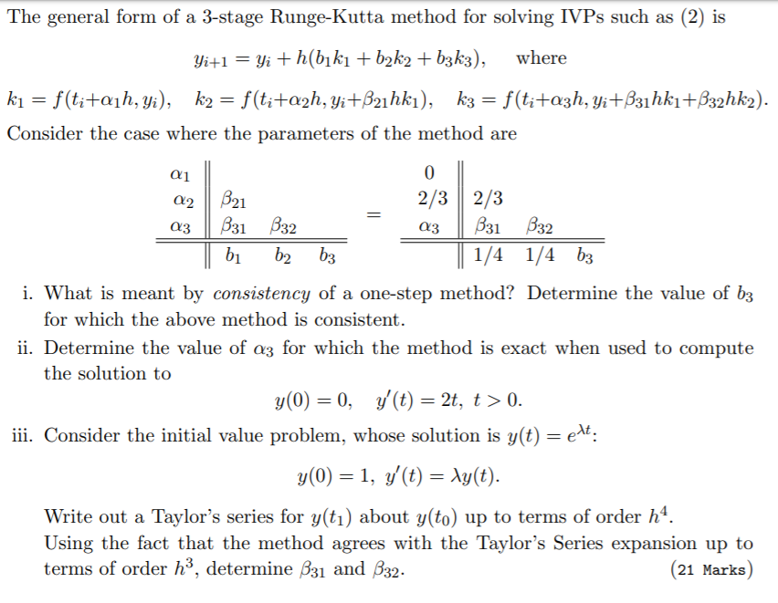 The general form of a 3-stage Runge-Kutta method for | Chegg.com