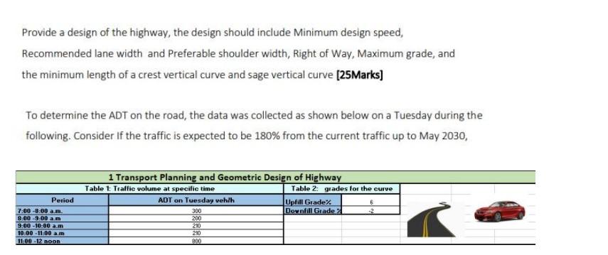 Solved Provide a design of the highway, the design should | Chegg.com