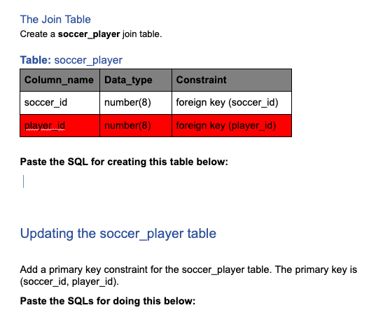 Solved The Join Table Create a soccer_player join table. | Chegg.com