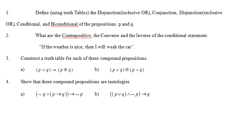 Solved 1. Define (using truth Tables) the | Chegg.com