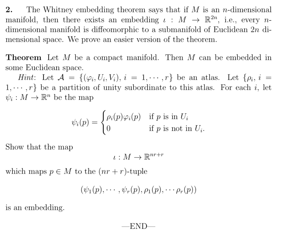 Solved 2. The Whitney embedding theorem says that if M is an | Chegg.com