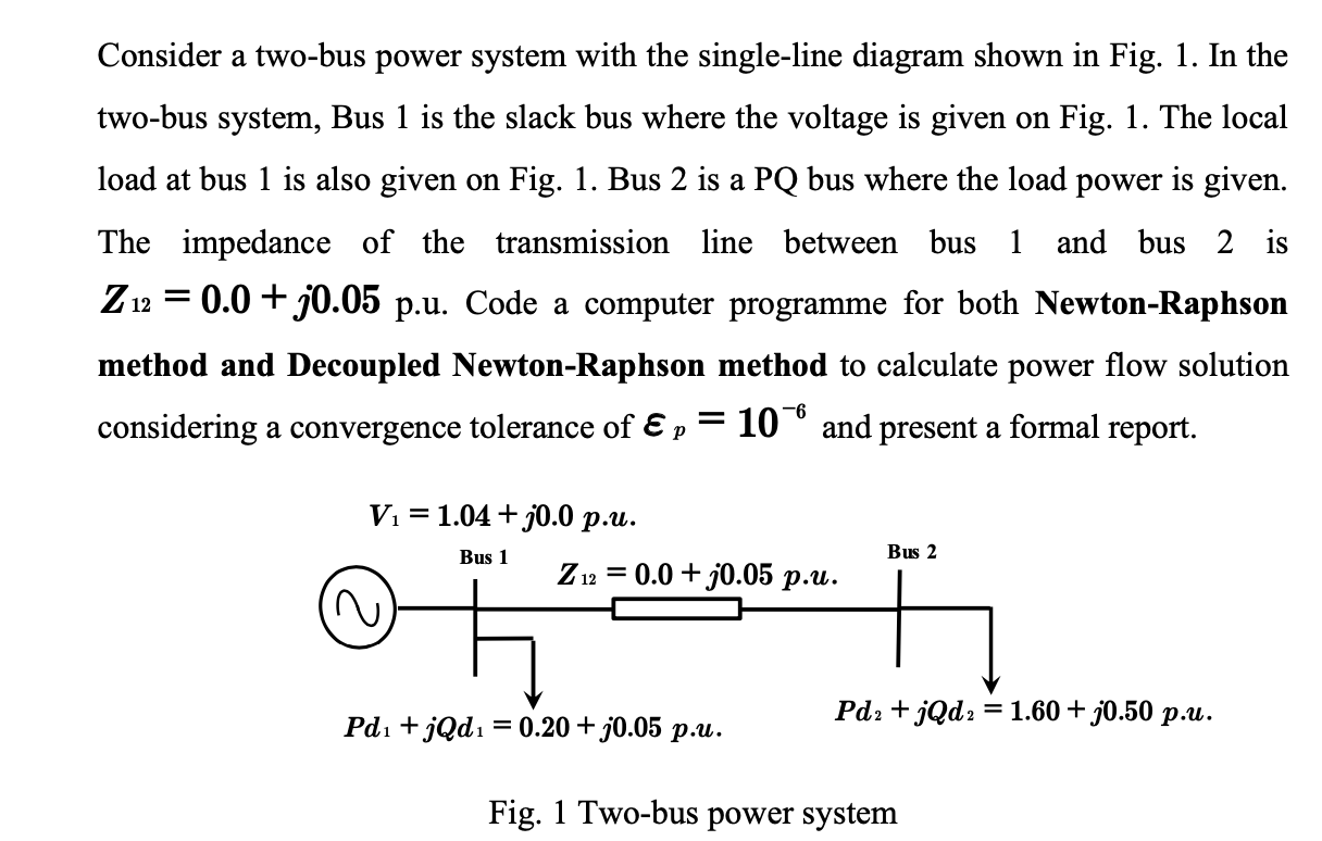 Consider a two-bus power system with the single-line | Chegg.com