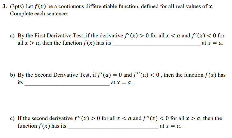 Solved 3. (3pts) Let f(x) be a continuous differentiable | Chegg.com