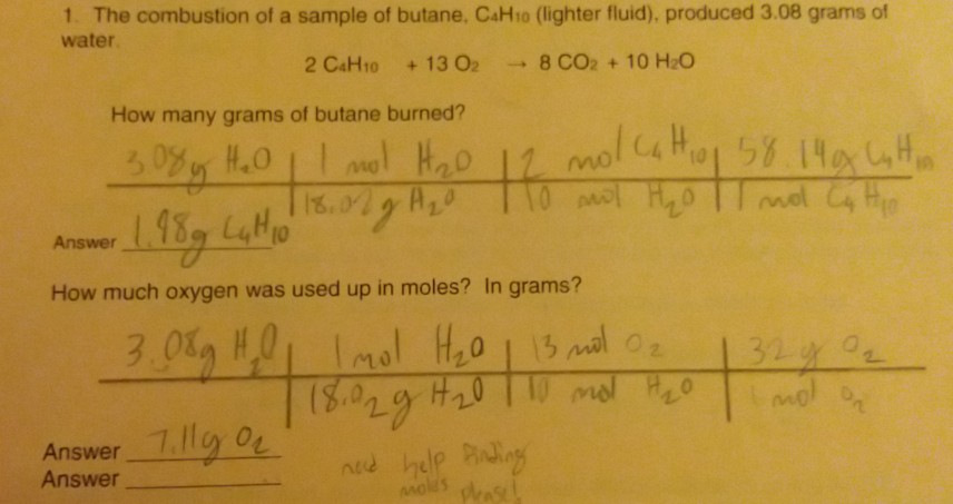 Solved 1. The combustion of a sample of butane, CaHio | Chegg.com