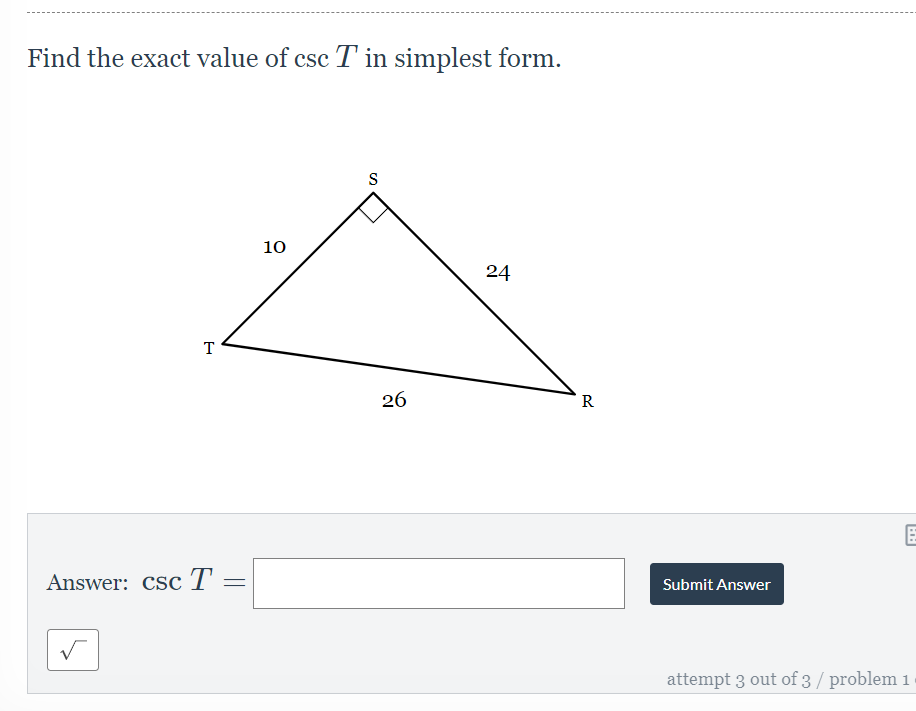 Solved Find the exact value of cscT in simplest form. | Chegg.com