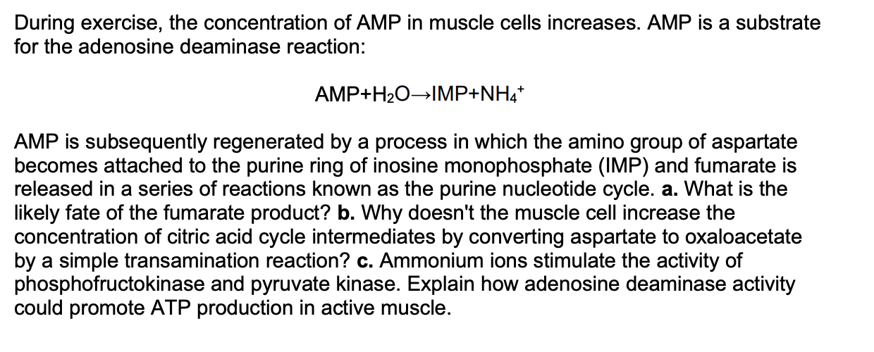Solved During exercise, the concentration of AMP in muscle | Chegg.com