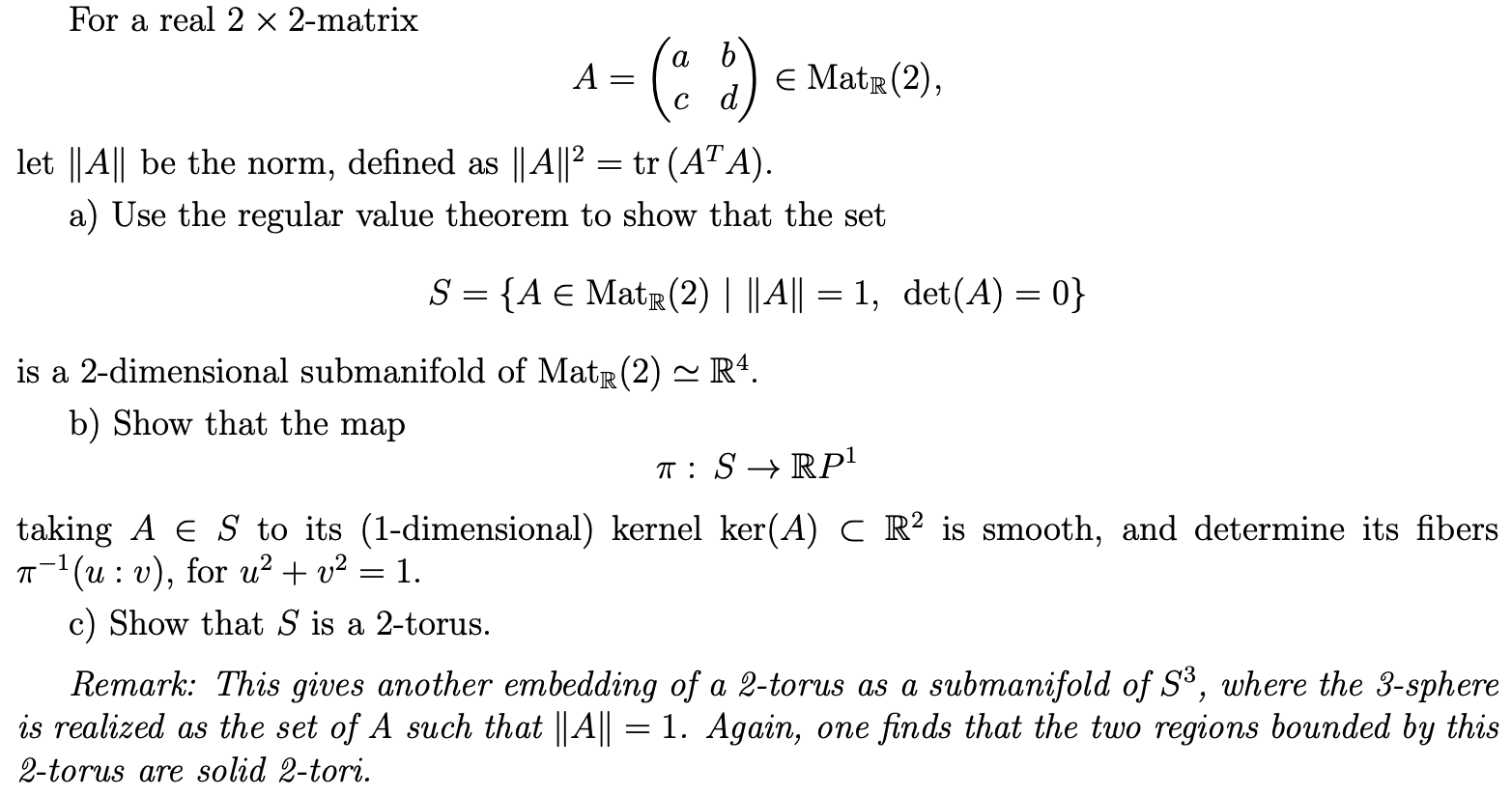 For a real 2 x 2-matrix A= (e à) e Matr(2), let || | Chegg.com